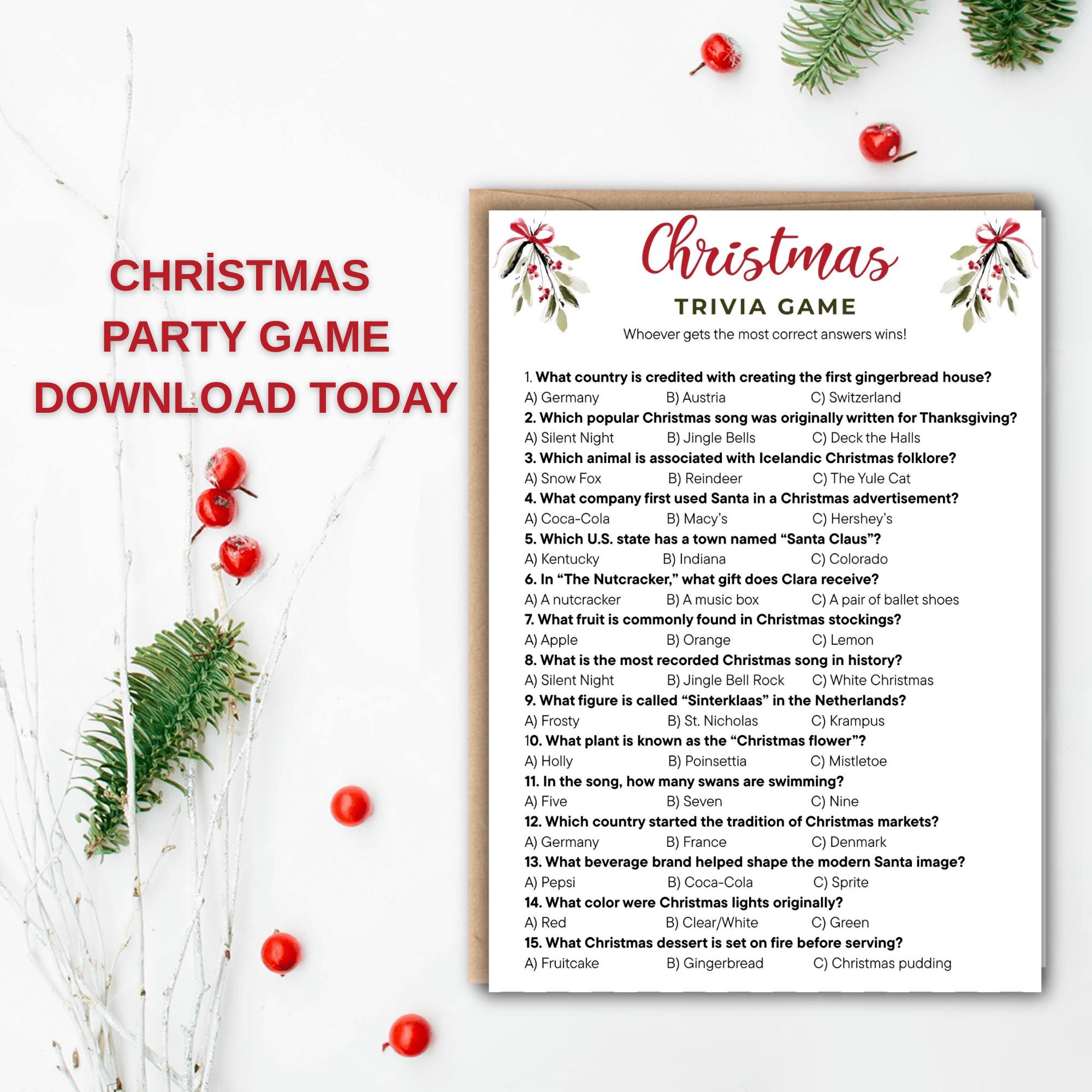 Christmas Trivia Game Printable, Family Christmas Quiz, Holiday Party ...