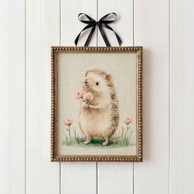 Hedgehog Nursery Wall Art, Woodland Animal Print, Neutral Cottagecore ...
