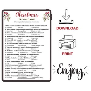 Christmas Trivia Game Printable, Family Christmas Quiz, Holiday Party ...