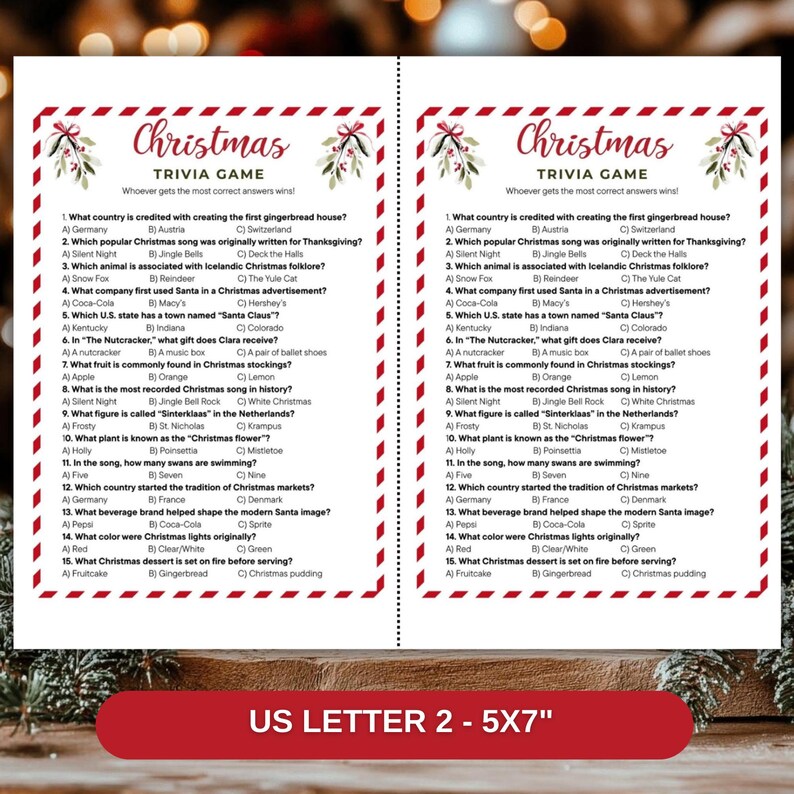 Christmas Trivia Game Printable, Family Christmas Quiz, Holiday Party ...