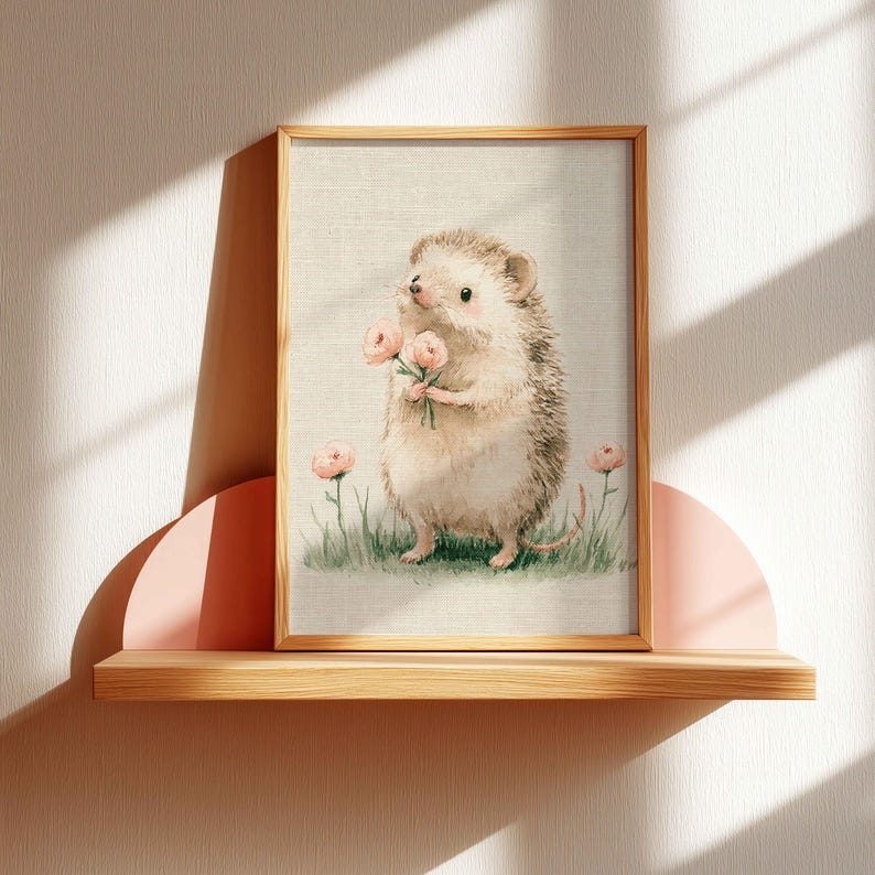 Hedgehog Nursery Wall Art, Woodland Animal Print, Neutral Cottagecore ...
