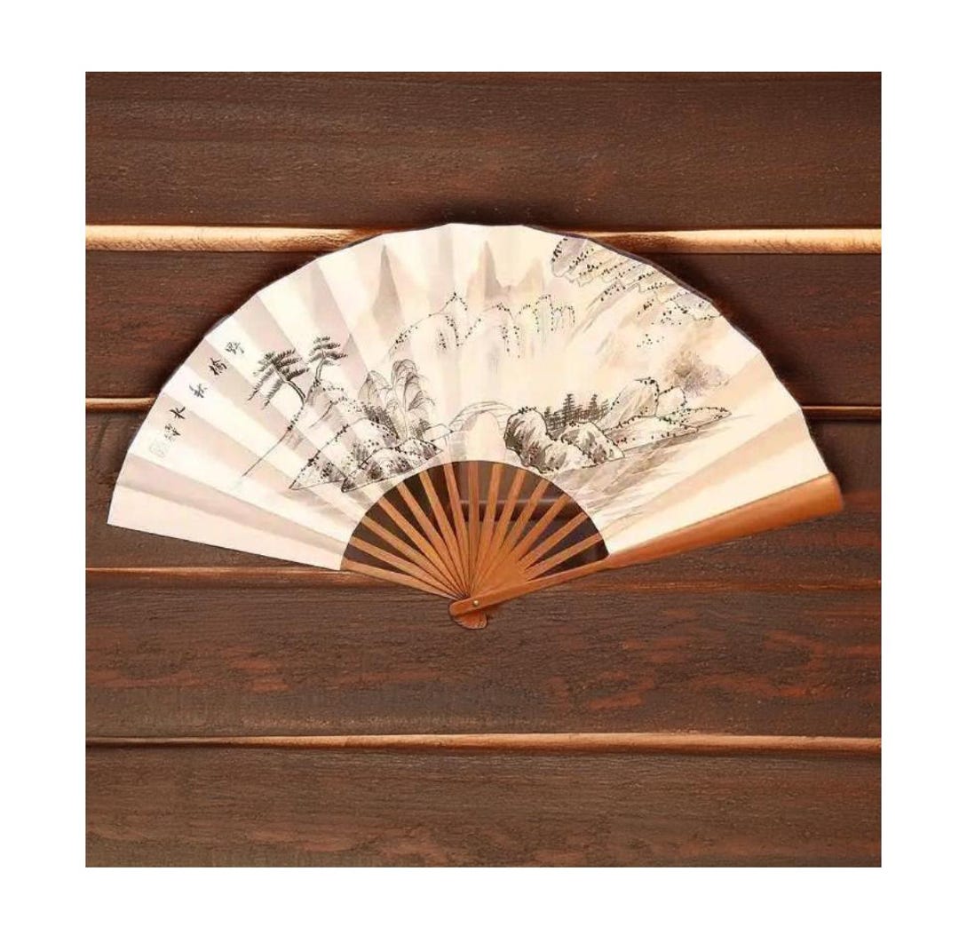 Folding Fan, Bamboo Handle Fan, Chinese Traditional Fan, Large Hand ...
