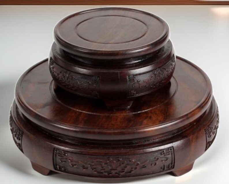 Handmade Wooden Vase Stand, Carved Wood Vase Base for Flower Pots ...