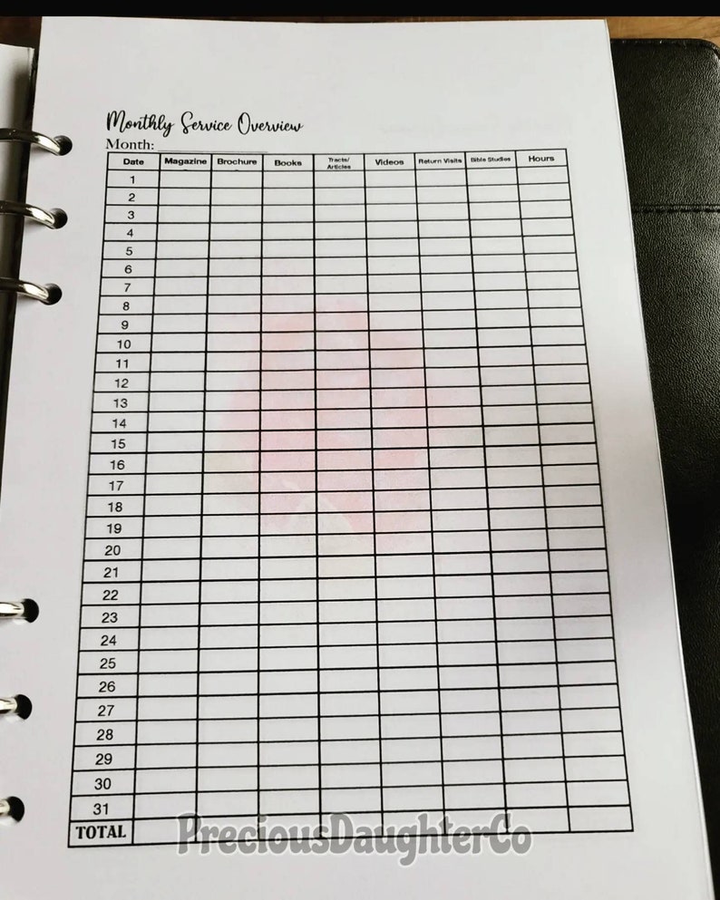 Field Service Report JW Ministry Record Jw Refill JW - Etsy Canada