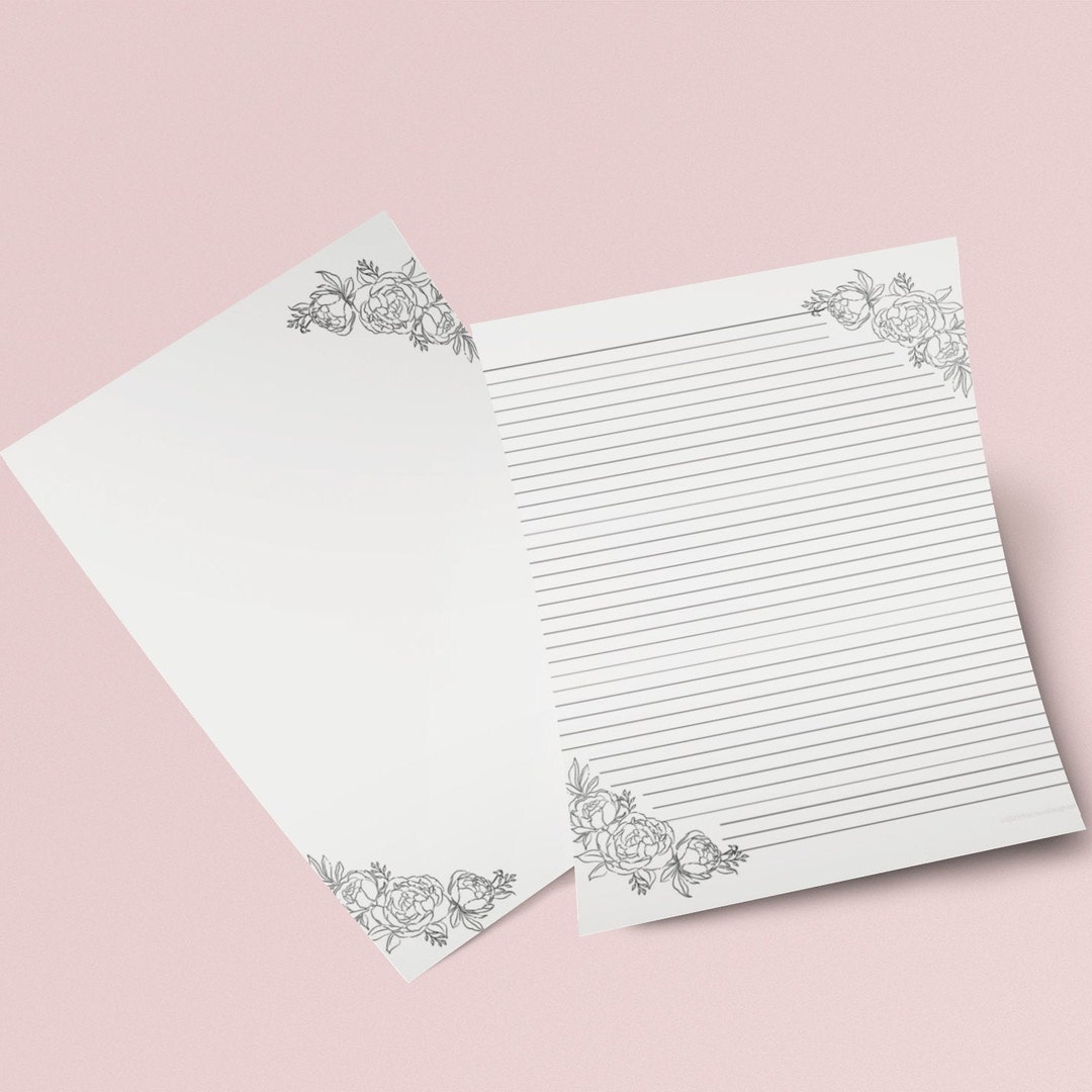Floral Letter Writing Paper, Lined Stationery, Black & White (instant ...