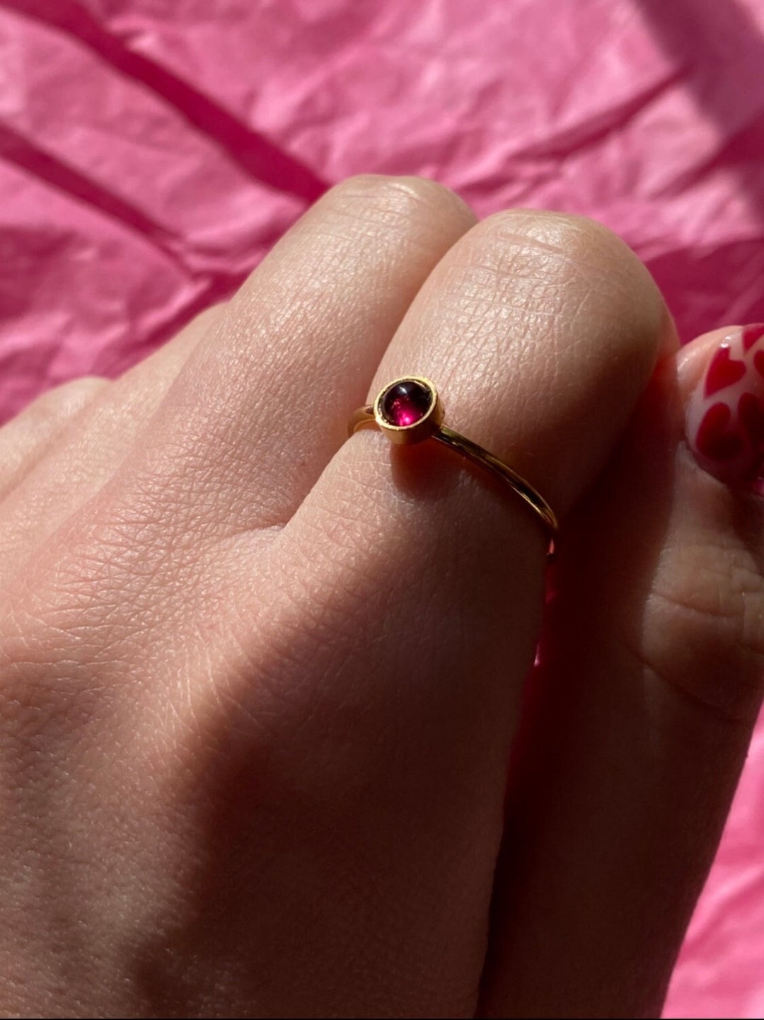 Stainless Steel Garnet Open Back Ring Gold Silver Rose Gold Valentine’s ...