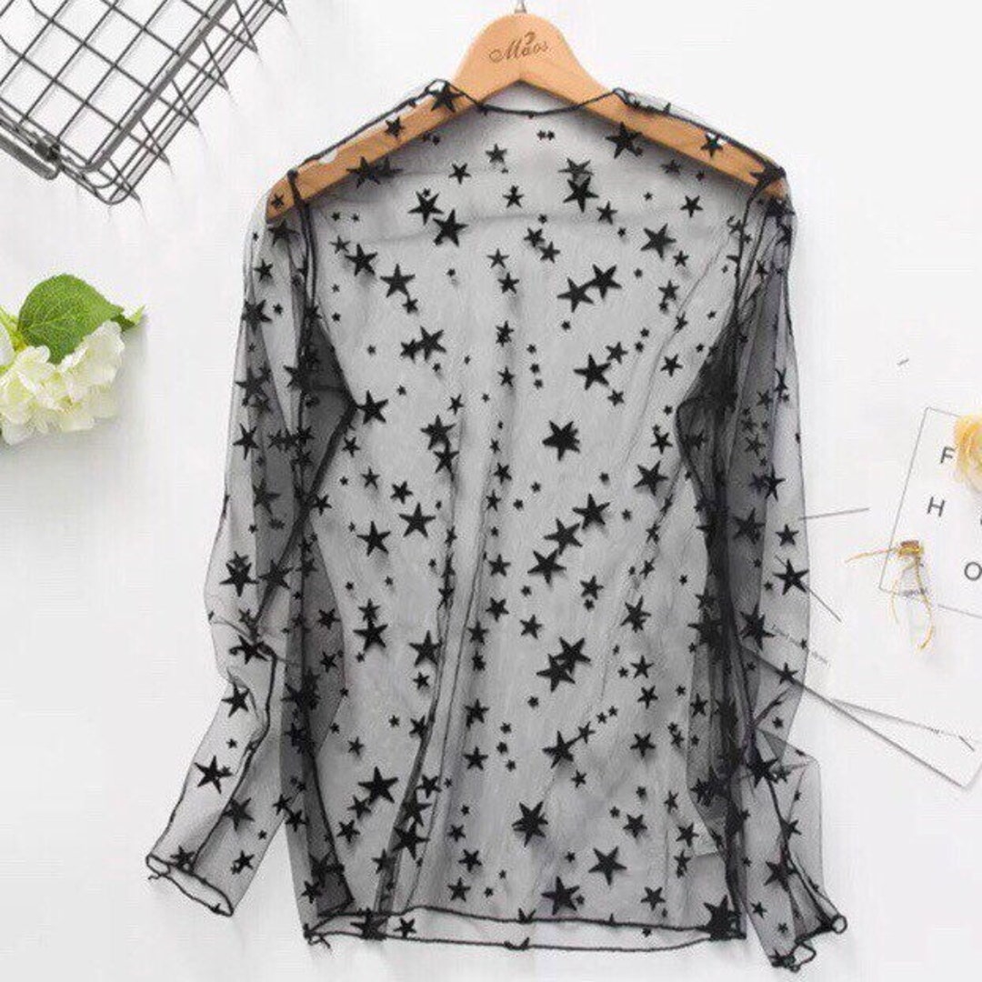 Black Star Pattern Mesh Tunic Top - Etsy