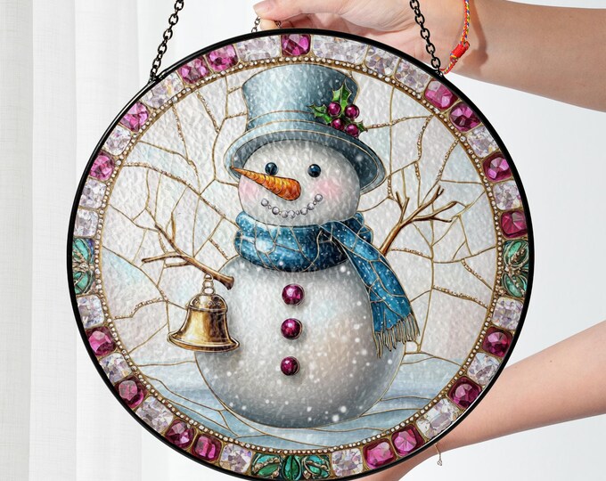 Stained Glass Snowman. Snowman Suncatcher. Christmas Snowman Suncatcher ...