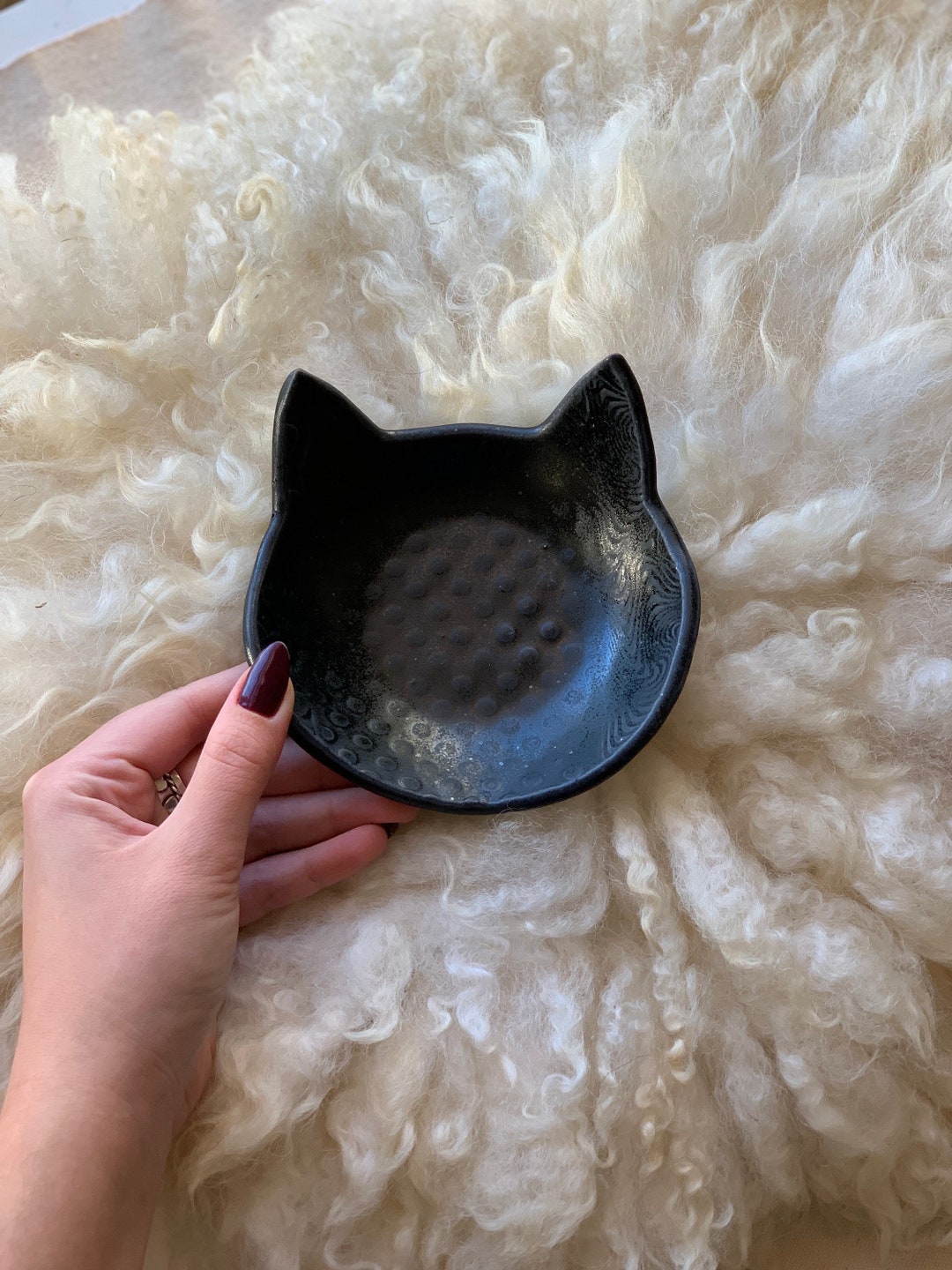Hand Built Ceramic Stoneware Cat Bowl With Stamp Designs - Etsy
