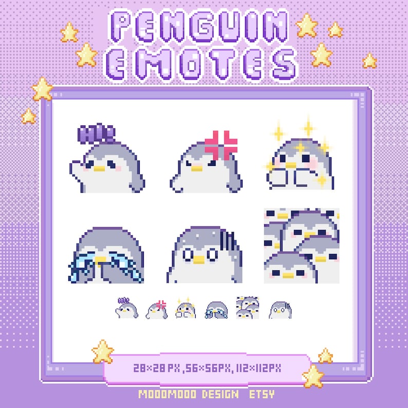 Pixel 8 Bit Penguin Emotes / Twitch / Streaming / Discord / Cute Pixel ...