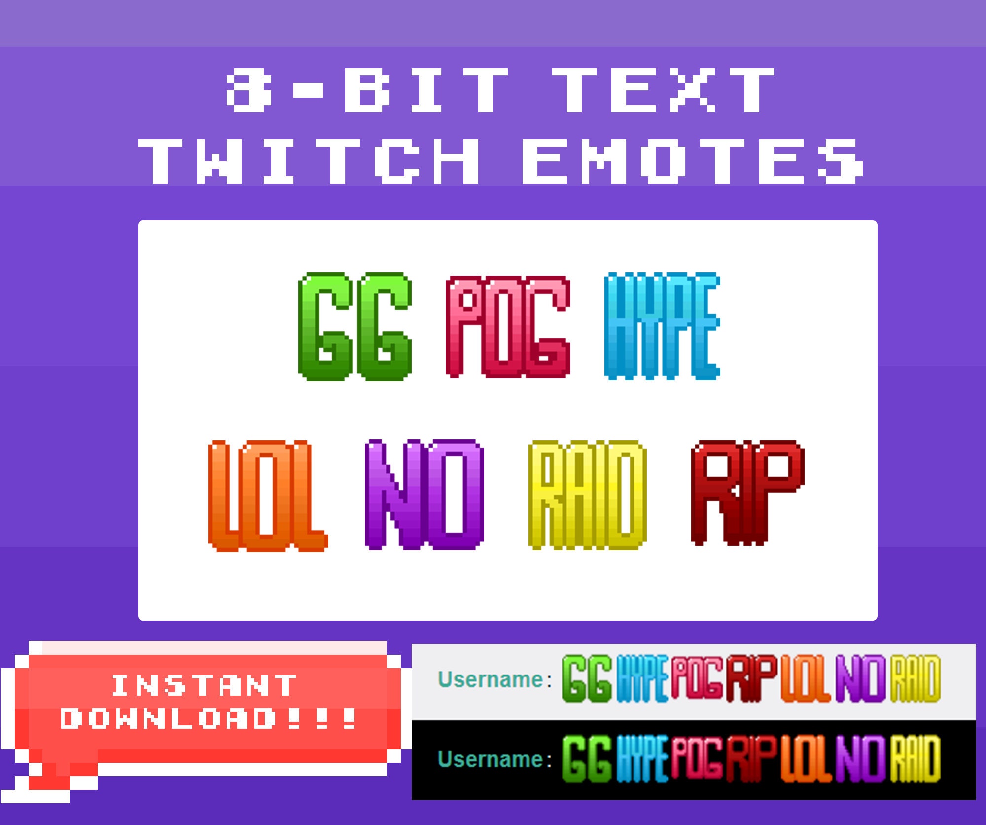 Twitch 8-bit Text Emotes Pack X7 Pixel Art - Etsy