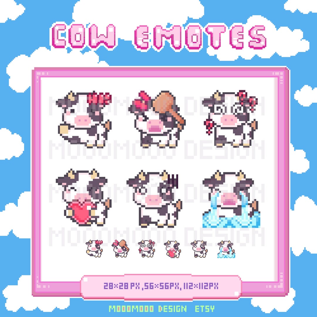 Cute 8-bit Pixel Cow Emotes Bundle Pack / Twitch / Discord / Streaming ...