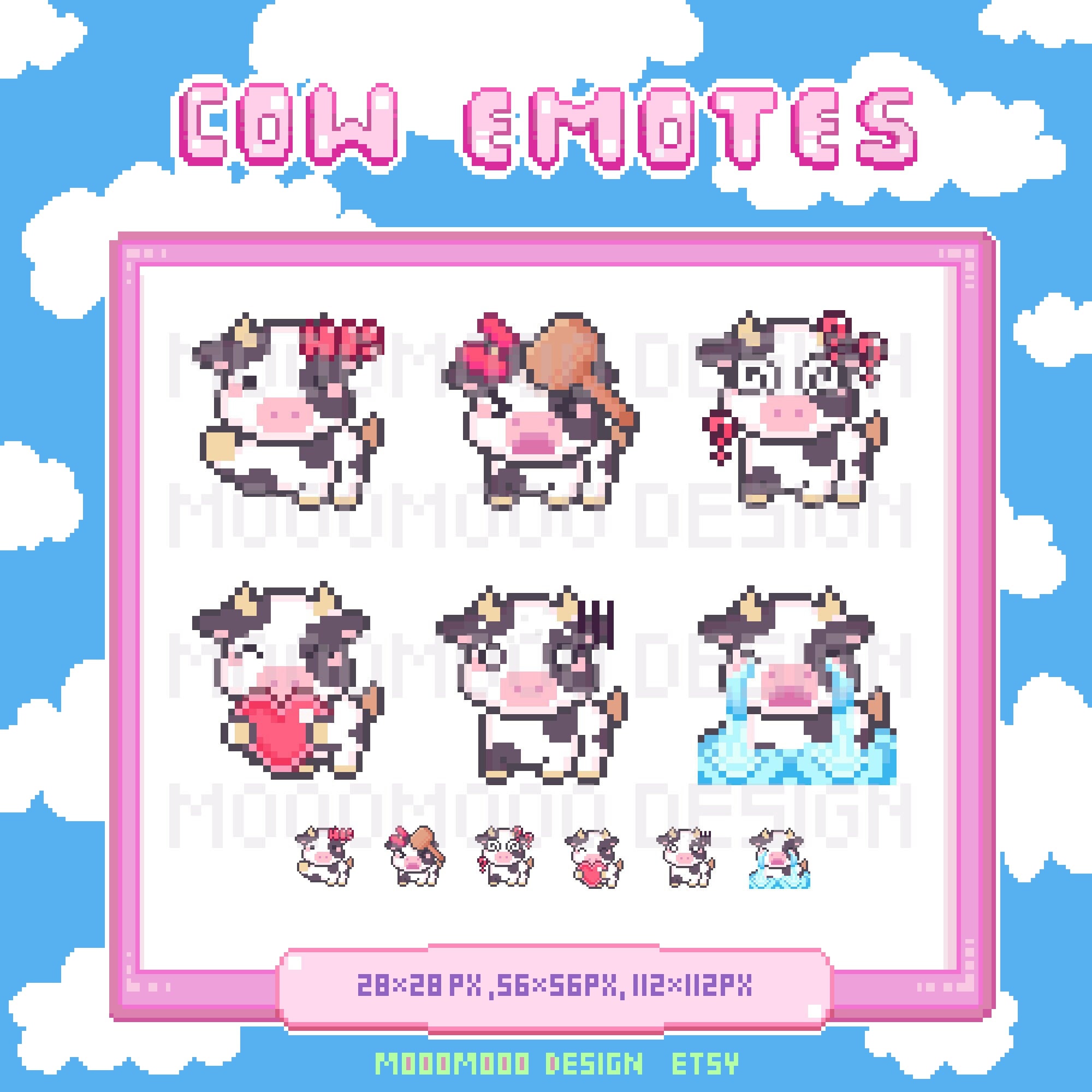 Cute 8-bit Pixel Cow Emotes Bundle Pack / Twitch / Discord / Streaming ...