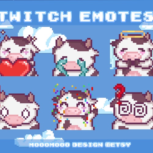 Cute 8-bit Pixel Cow Twitch Emote Pack | Etsy