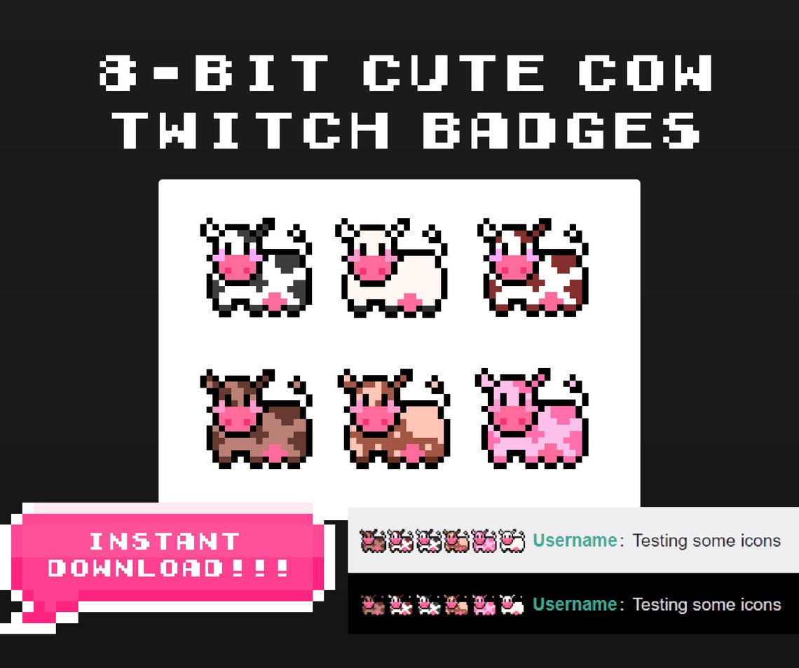 Twitch Cute 8-bit Cow Sub Badges Pixel Art - Etsy