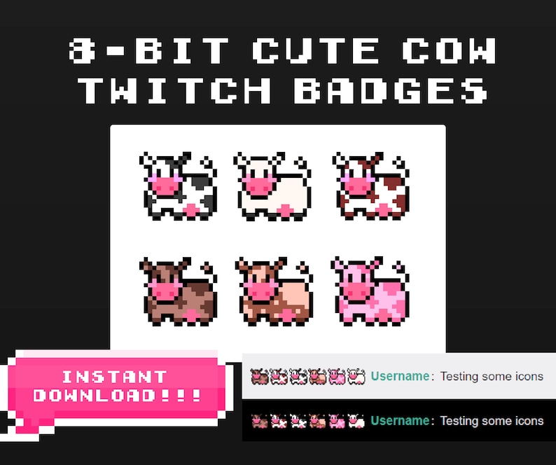Twitch Cute 8-bit Cow Sub Badges | Pixel Art - Etsy