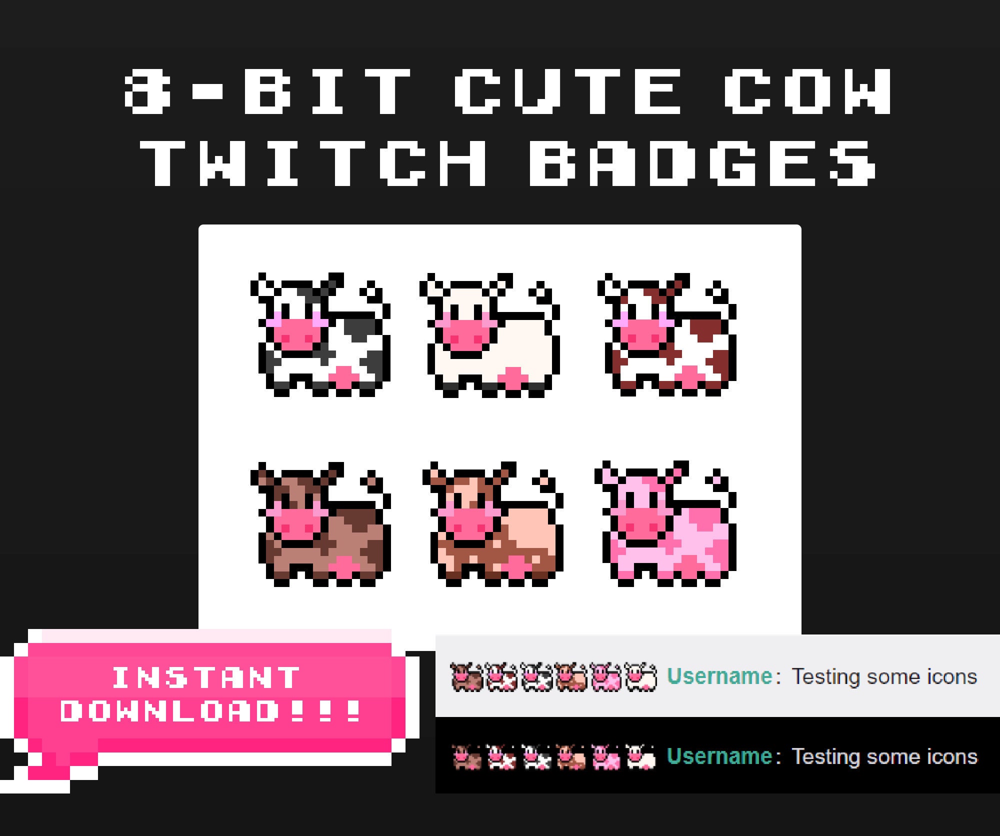 Twitch Cute 8-bit Cow Sub Badges Pixel Art - Etsy Australia