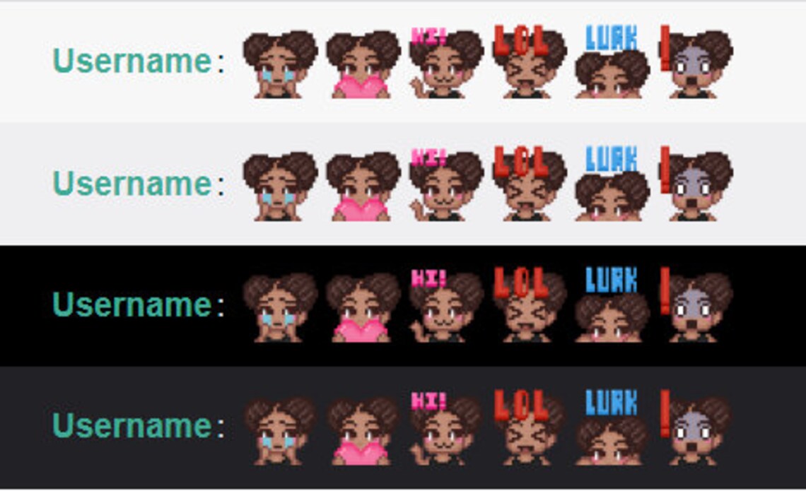 Chibi 8-bit Twitch Emotes Cute Kawaii Brown Hair Black Gamer - Etsy