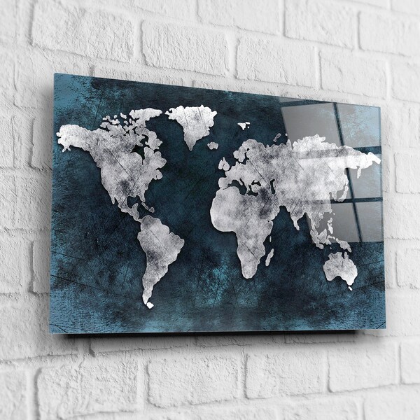 World Map Glass Printing Wall Art - Etsy