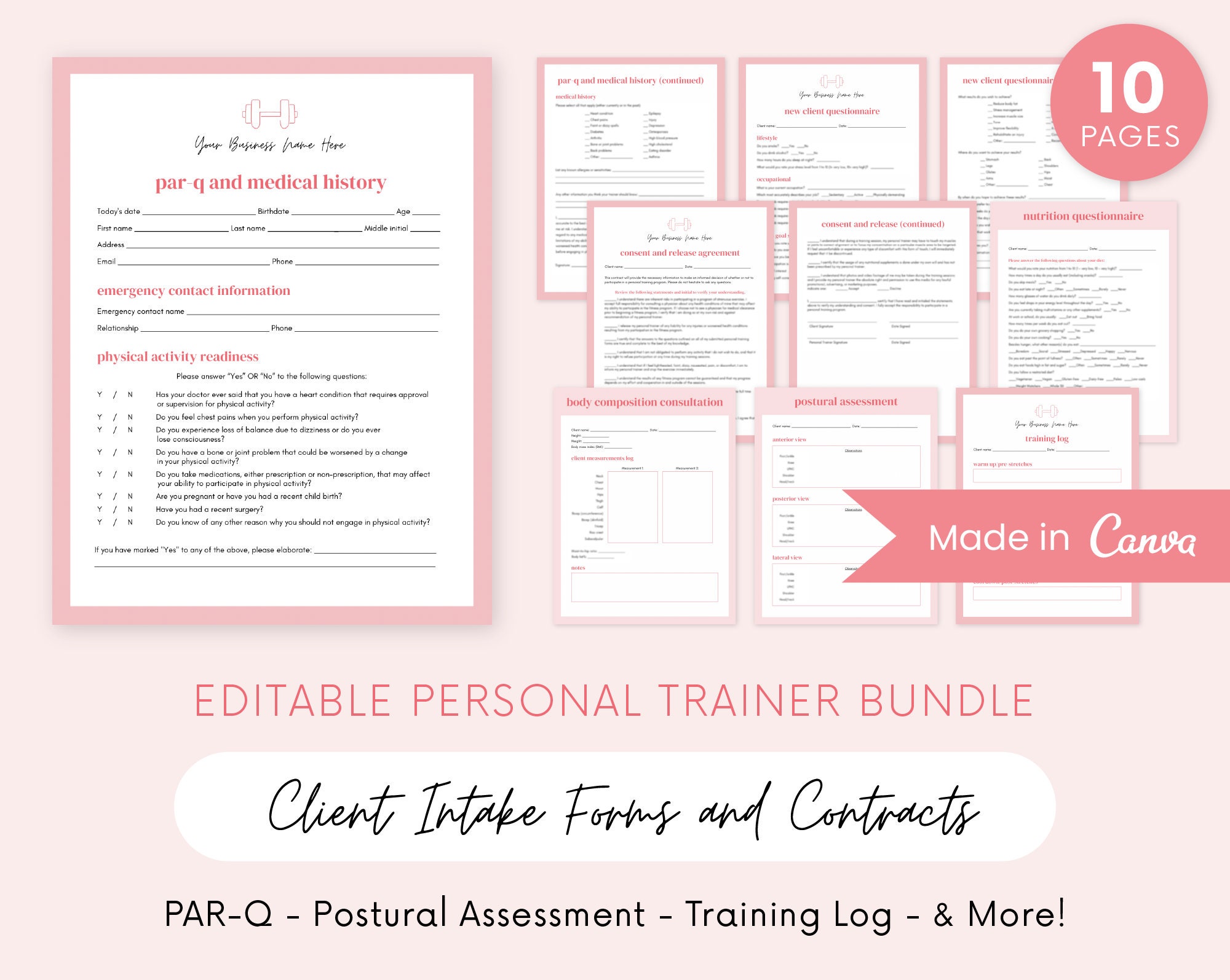 Personal Trainer Client Intake Forms Fitness Coach Bundle - Etsy