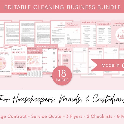 EDITABLE Cleaning Service Contract Bundle Maid Forms CANVA - Etsy