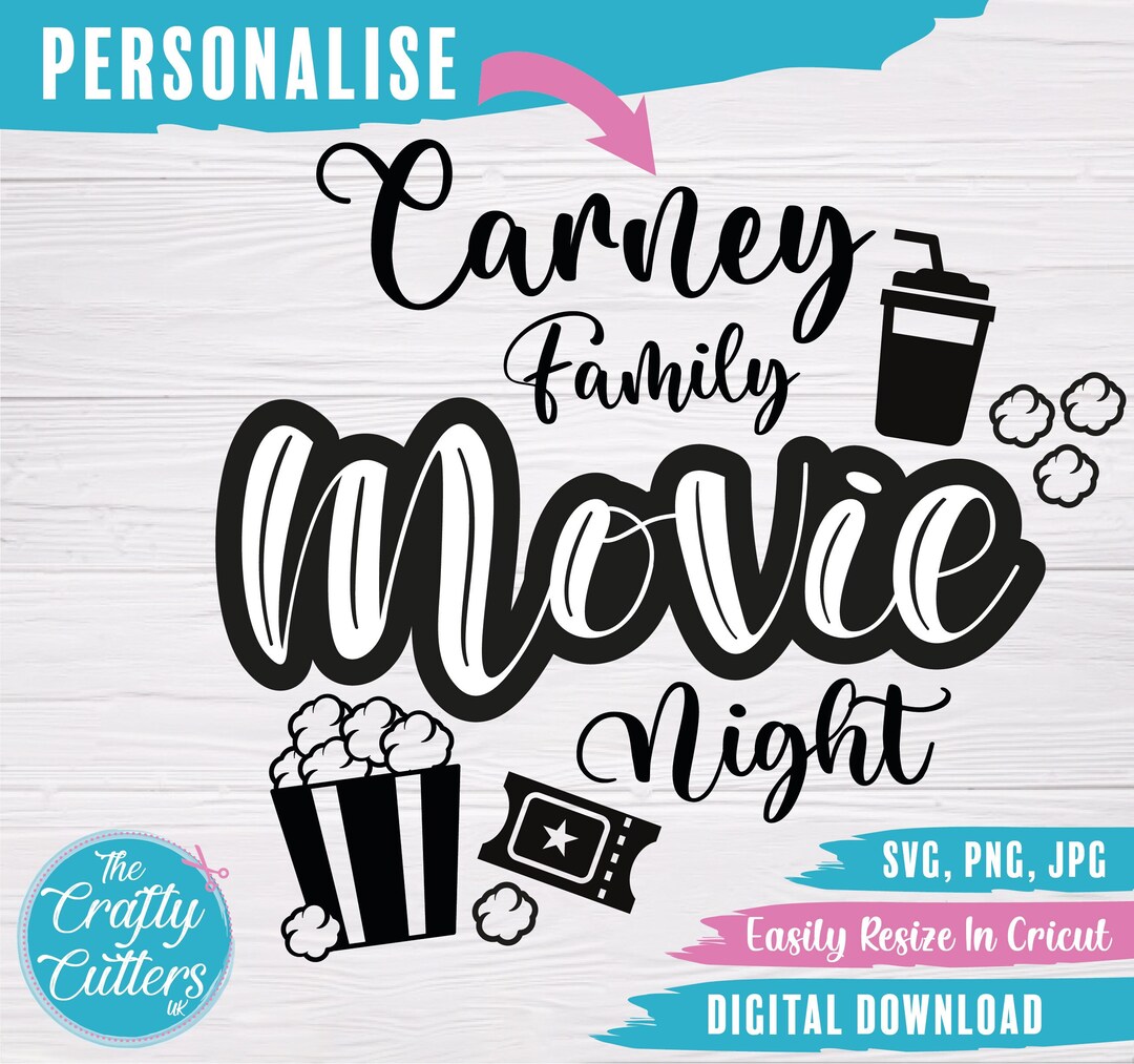 Family Movie Night SVG, Personalised SVG Cutting File, Movie Night ...