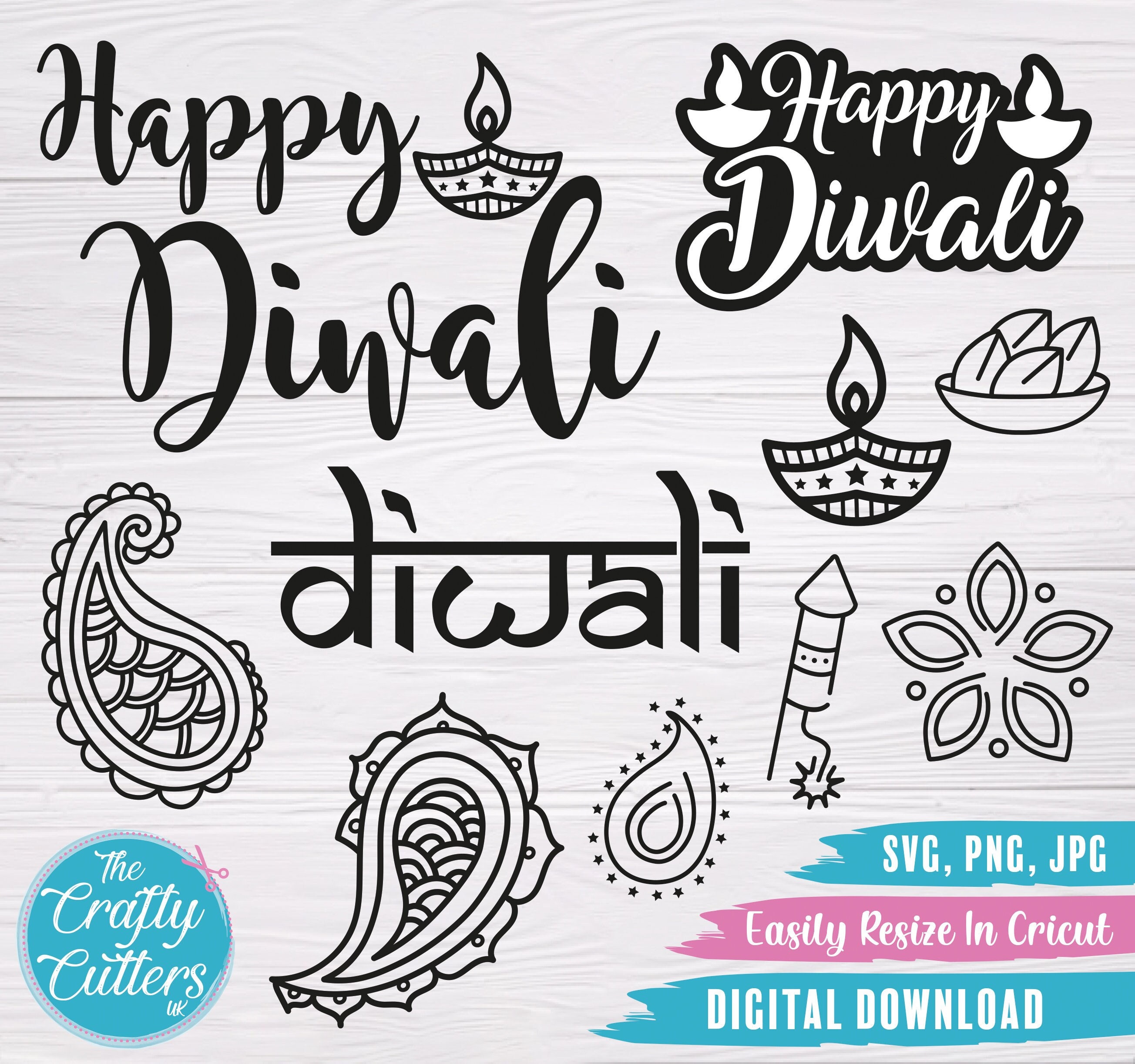 Diwali SVG, Happy Diwali, Bundle, Deepavali Cards, SVG Cutting File ...