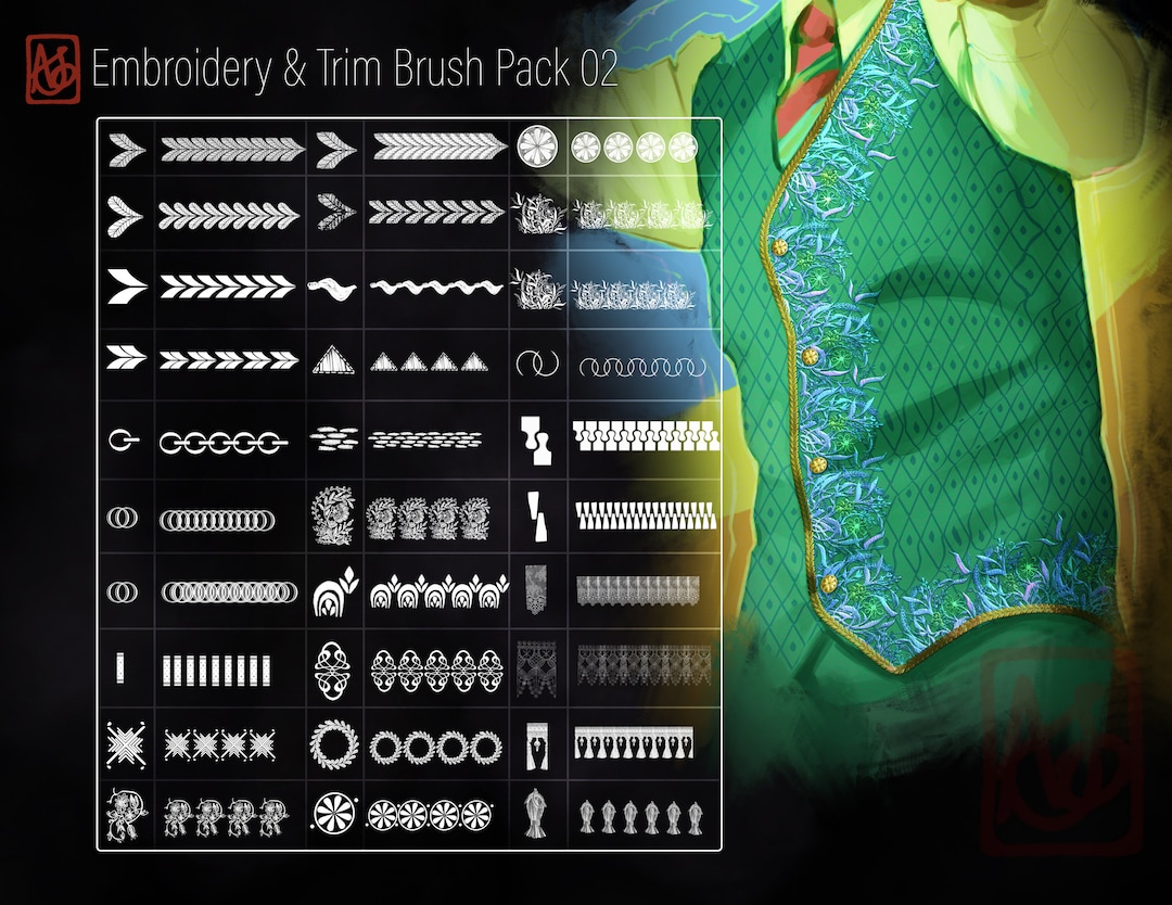 Brush Pack for Photoshop, Embroidery Zippers Trim and Chains, Costume ...