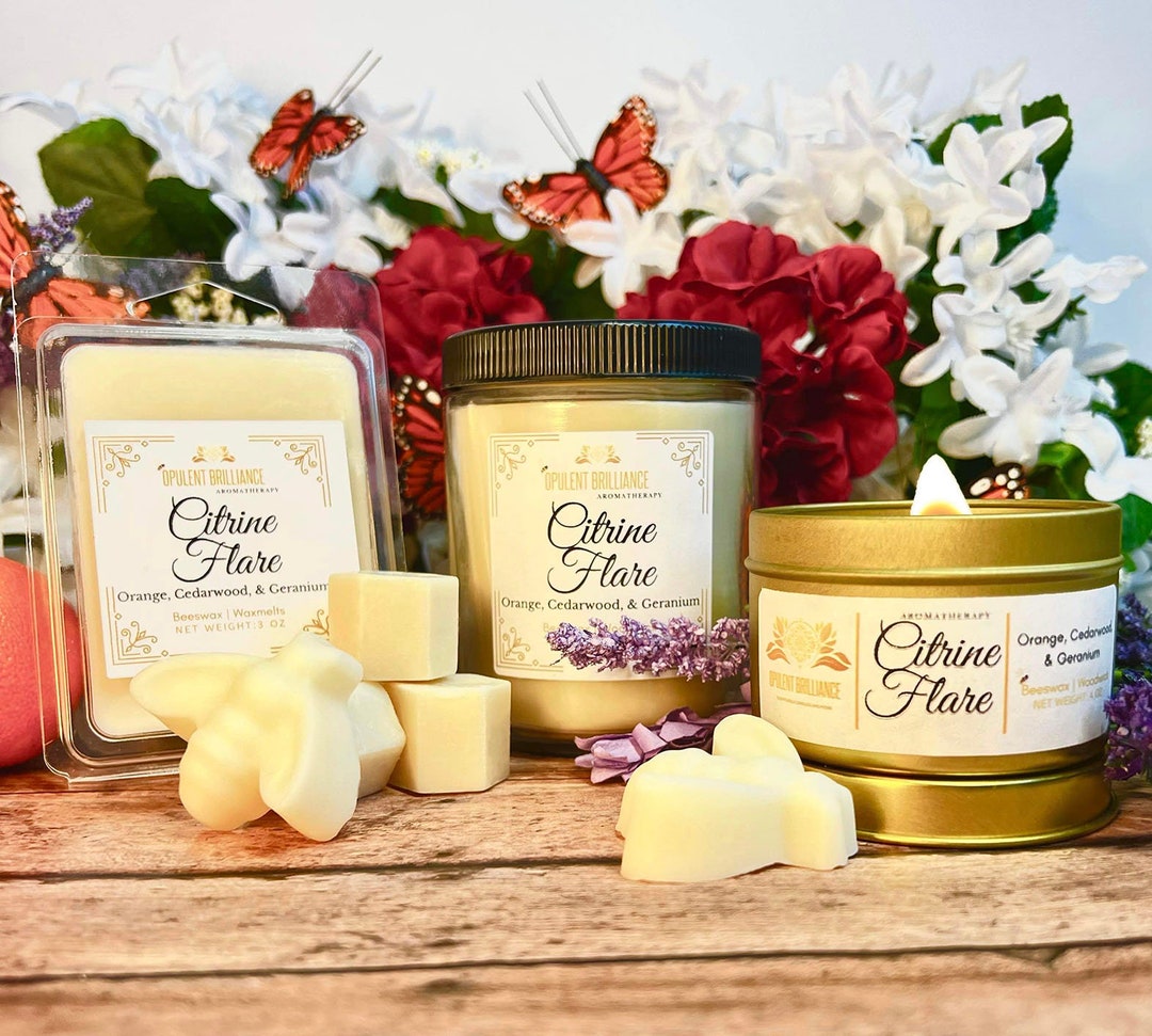 Wood Wick Candle, Citrine Flare Beeswax Candles, Citrus & Cedarwood ...