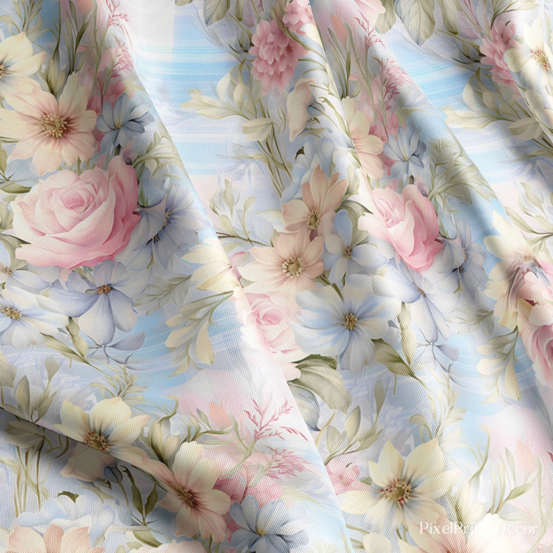 Italian Pure Satin Shabby Chic Pastel Flowers and Tartan High Quality ...