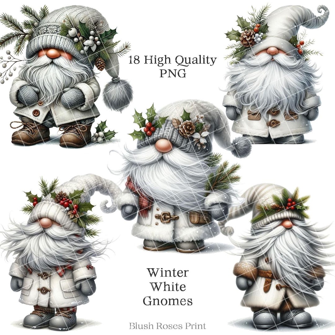 Watercolor White Winter Gnomes Clipart HIGH QUALITY, Winter Gnome ...