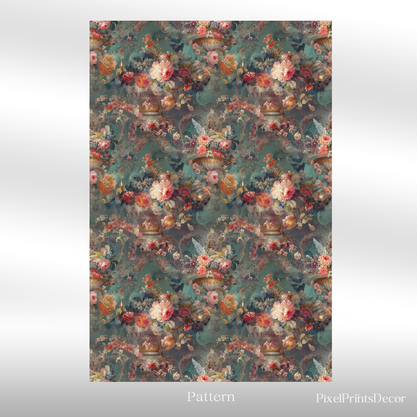 Italian Pure Satin in Rococo Style Vintage Flowers and Birds Floral ...