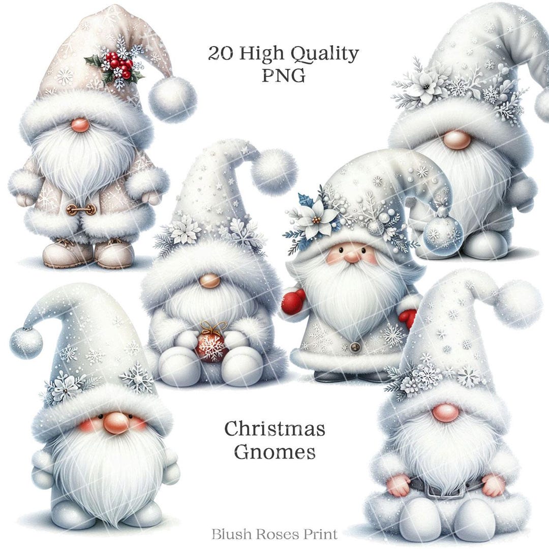 20 High Quality Watercolor White Christmas Gnomes Clipart, Christmas ...
