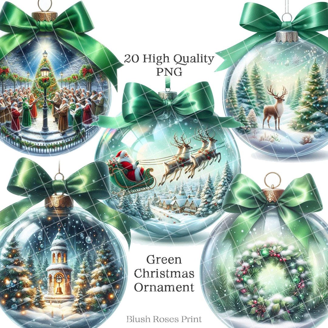 20 Green Christmas Ornaments Clipart Set, Christmas Clipart PNG ...