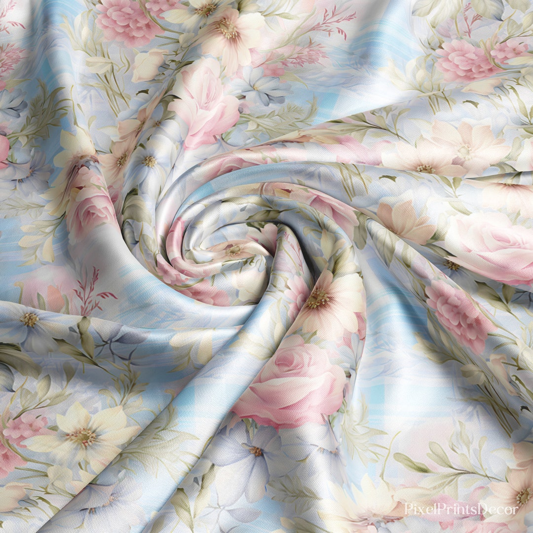 Italian Pure Satin Shabby Chic Pastel Flowers and Tartan High Quality ...