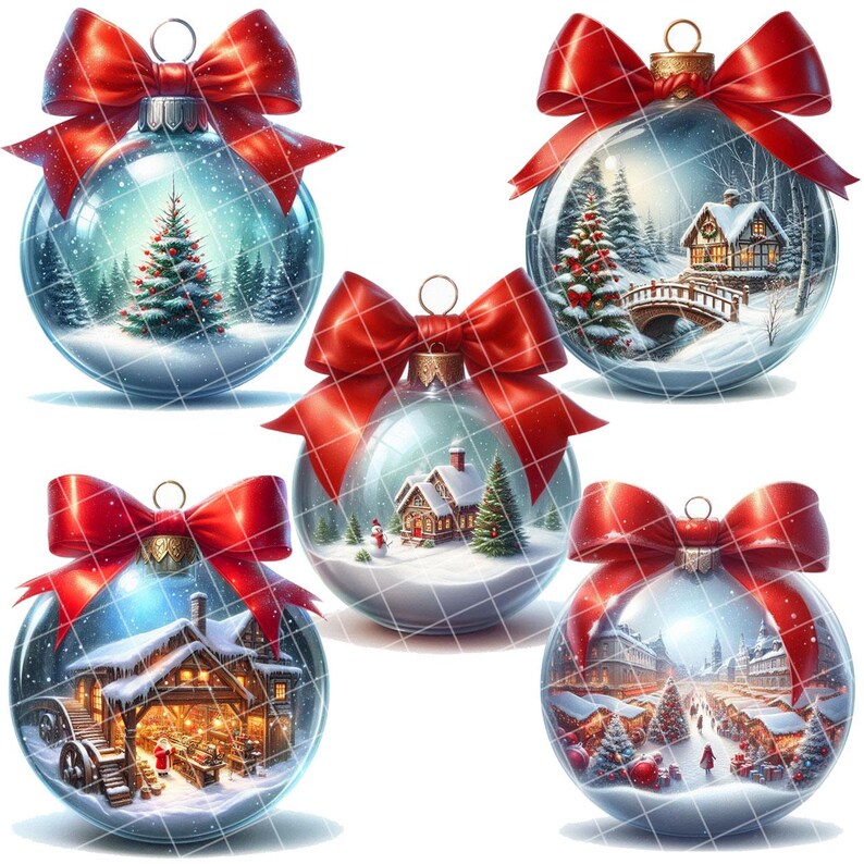 20 Red Christmas Ornaments Clipart Set, Christmas Clipart PNG, Elegant ...