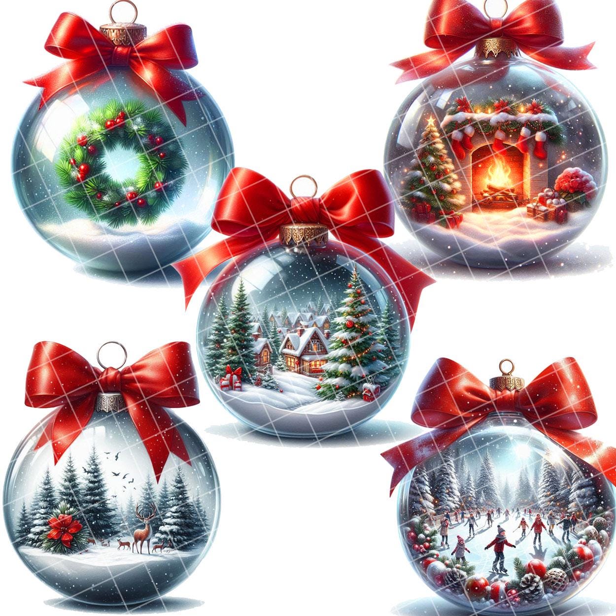 20 Red Christmas Ornaments Clipart Set, Christmas Clipart PNG, Elegant ...