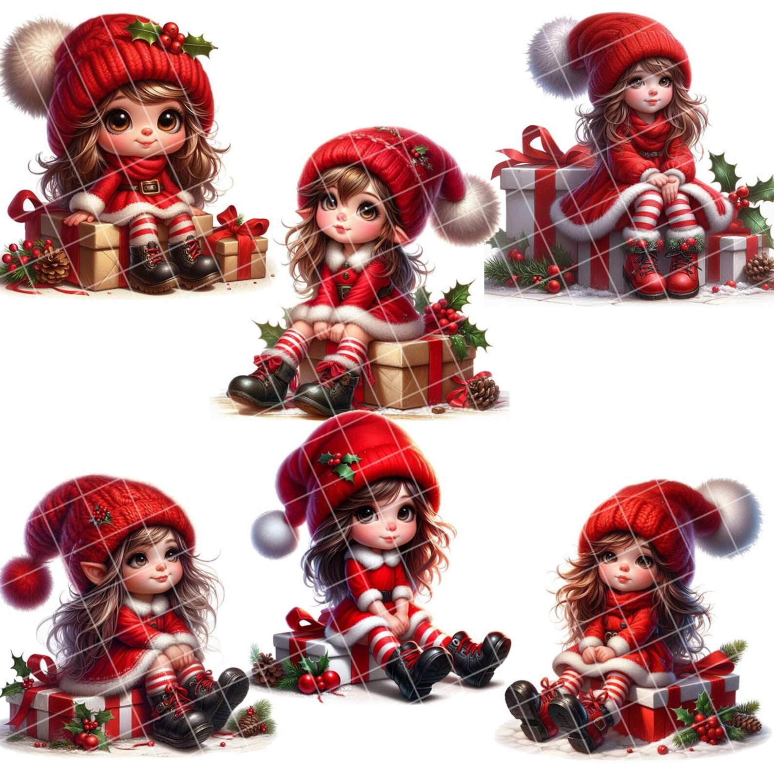 Cute Red Christmas Elves Clipart, Christmas Clipart, Fairy Clipart ...