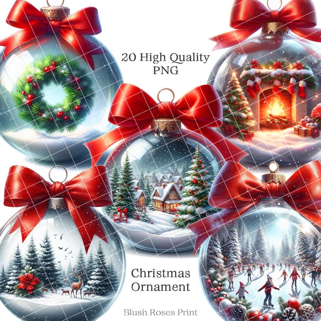 20 Red Christmas Ornaments Clipart Set, Christmas Clipart PNG, Elegant ...
