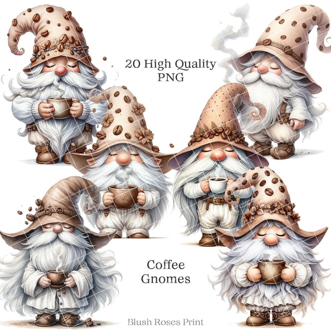 Cute Coffee Gnomes Clipart HIGH QUALITY, Watercolor Gnome With Coffee ...