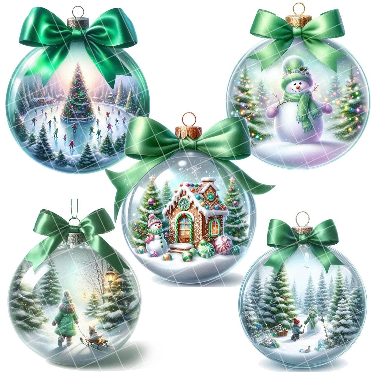 20 Green Christmas Ornaments Clipart Set, Christmas Clipart PNG ...
