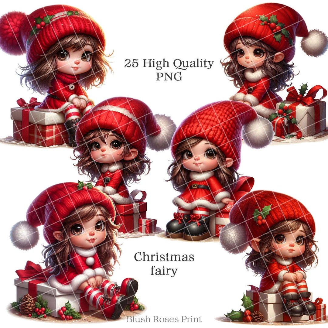Cute Red Christmas Elves Clipart, Christmas Clipart, Fairy Clipart ...