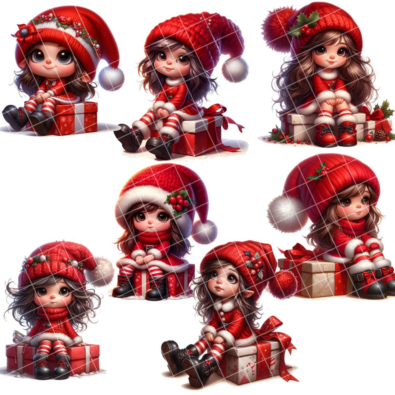 Cute Red Christmas Elves Clipart, Christmas Clipart, Fairy Clipart ...