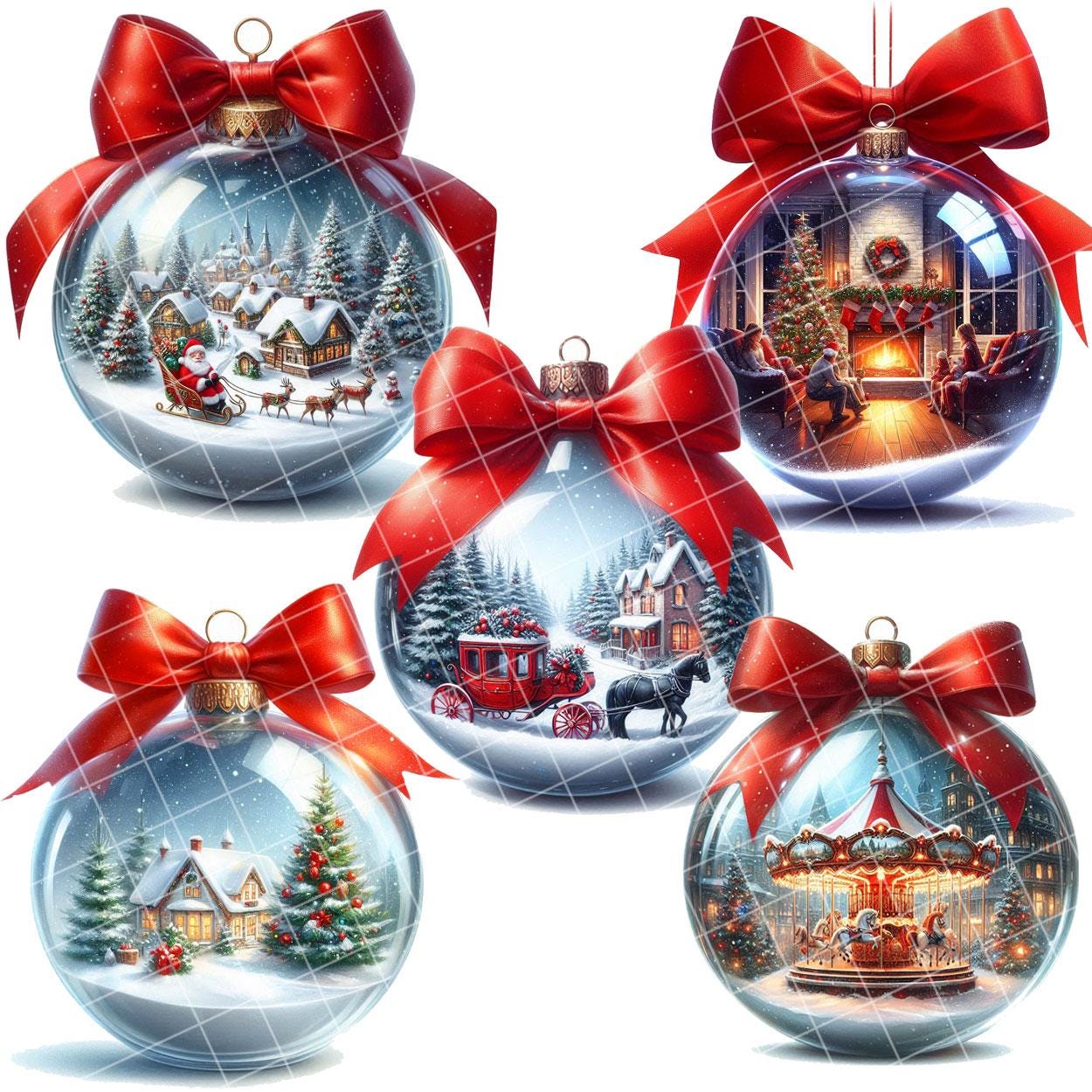 20 Red Christmas Ornaments Clipart Set, Christmas Clipart PNG, Elegant ...