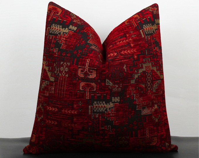 Red Rug Velvet Pillow Cover,red Kilim Velvet Fabric Throw Pillow ...