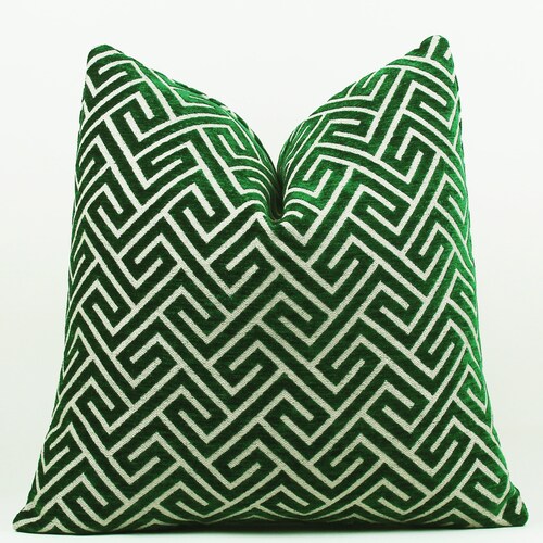 Emerald Green Velvet Pillow Throw Pillow Cover Greek Key - Etsy Canada