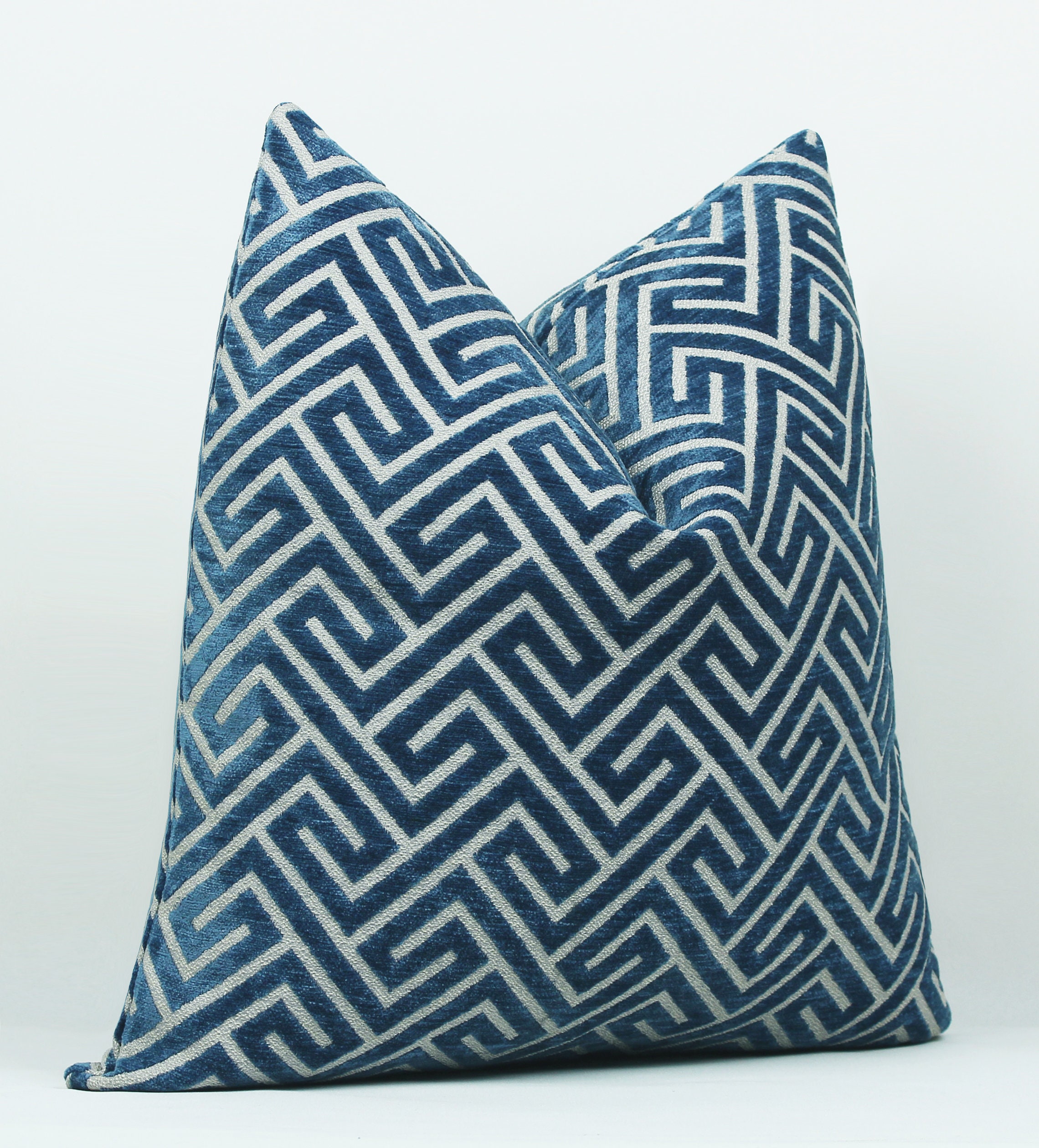 Modern Blue Velvet Pillow Coverblue-cream Velvet Fabric Throw - Etsy
