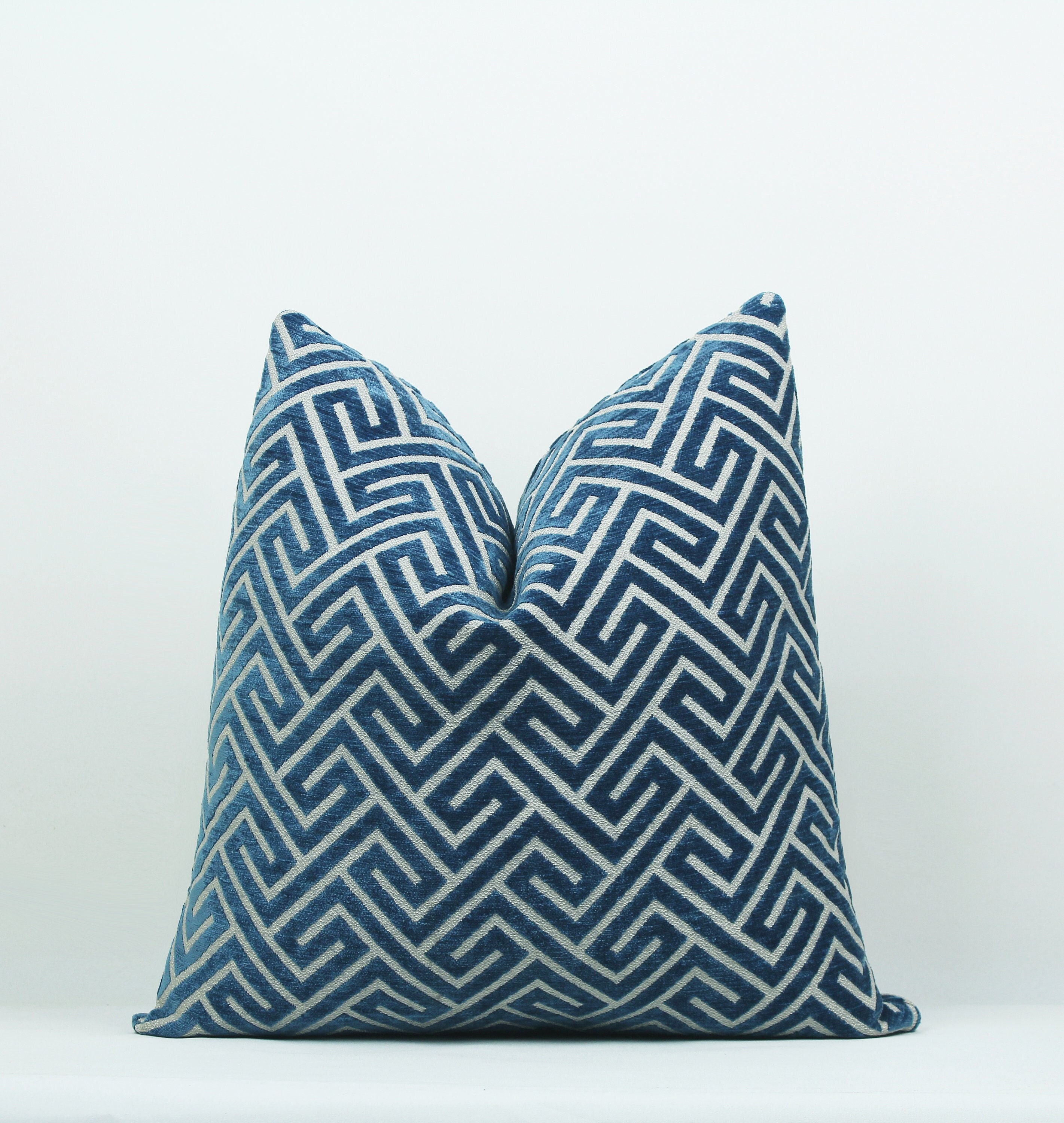 Modern Blue Velvet Pillow Coverblue-cream Velvet Fabric Throw - Etsy