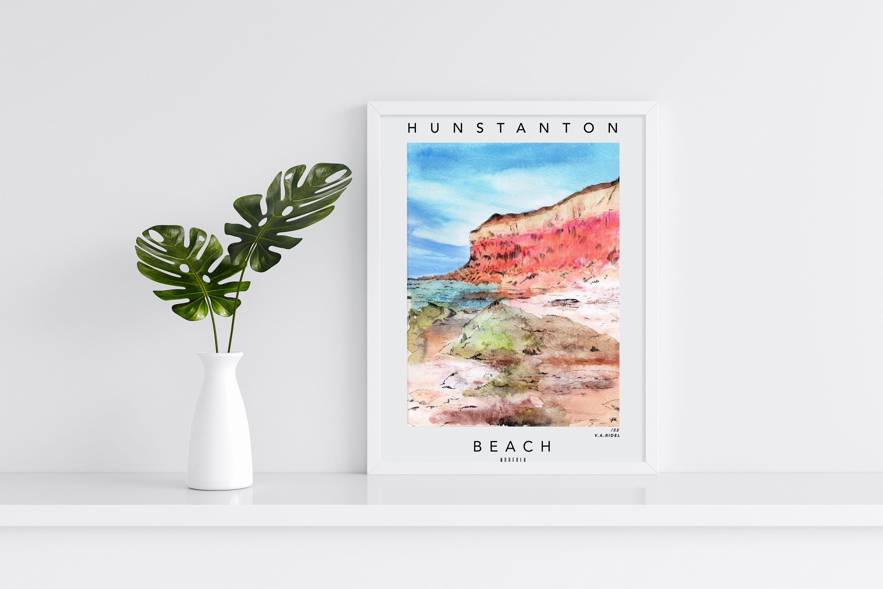 Hunstanton Cliffs West Norfolk Beach Print Travel Poster Hand Painted ...