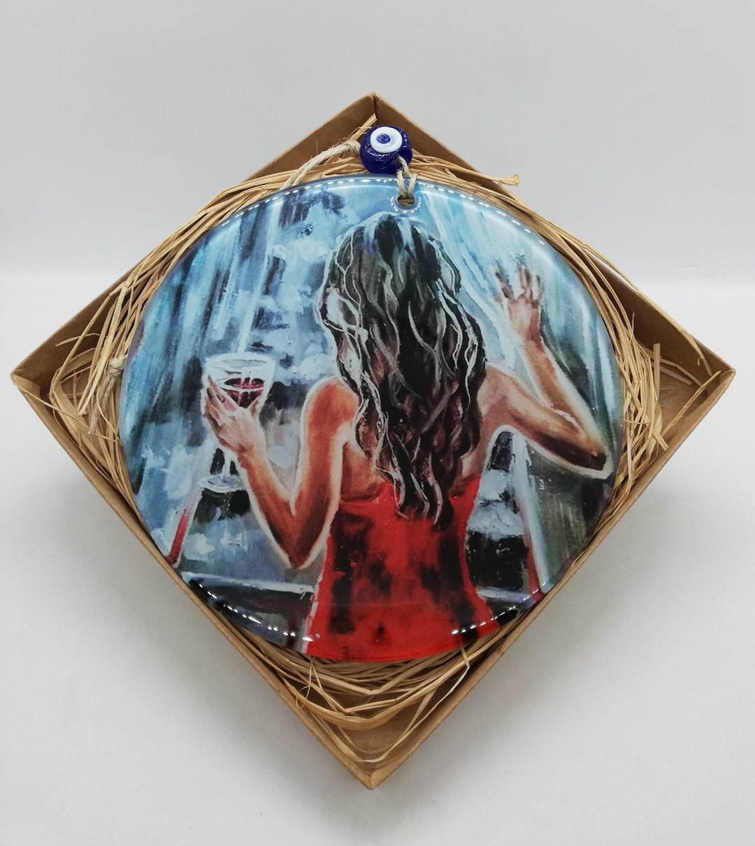 Handmade Red Wine and Woman Design Glass Decor Art - Etsy